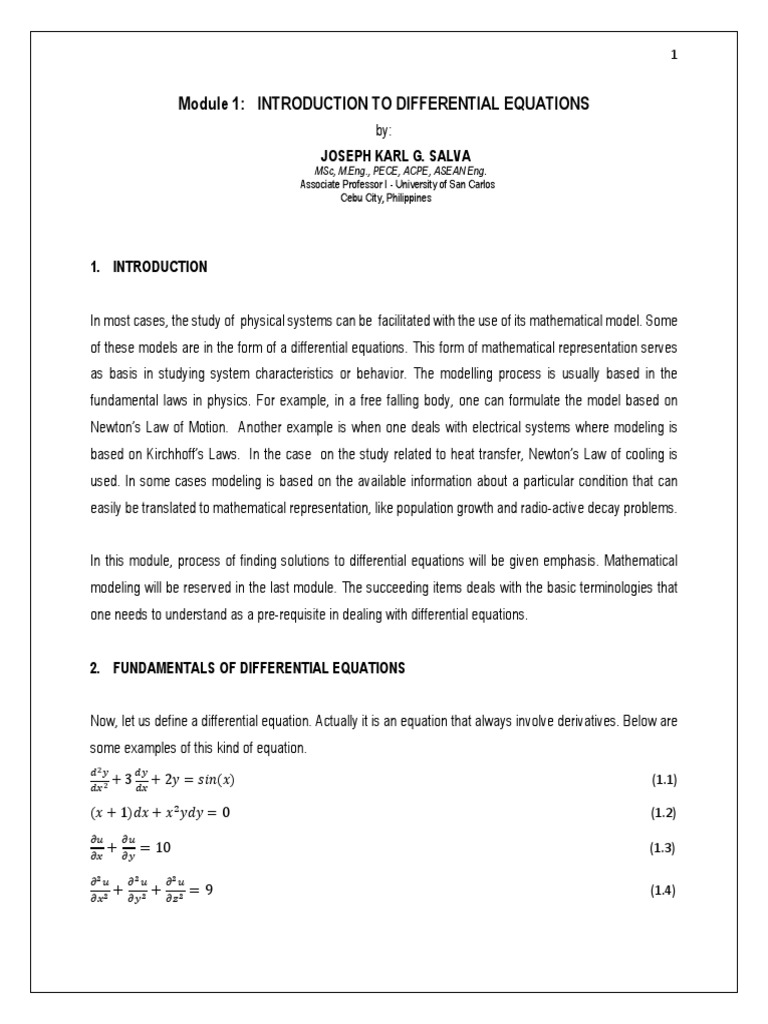 MODULE 1 - Introduction To Differential Equation | PDF | Ordinary ...