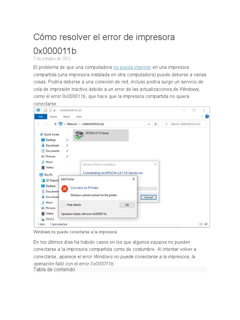Cómo Resolver El Error de Impresora 0x000011b | PDF | Microsoft Windows ...
