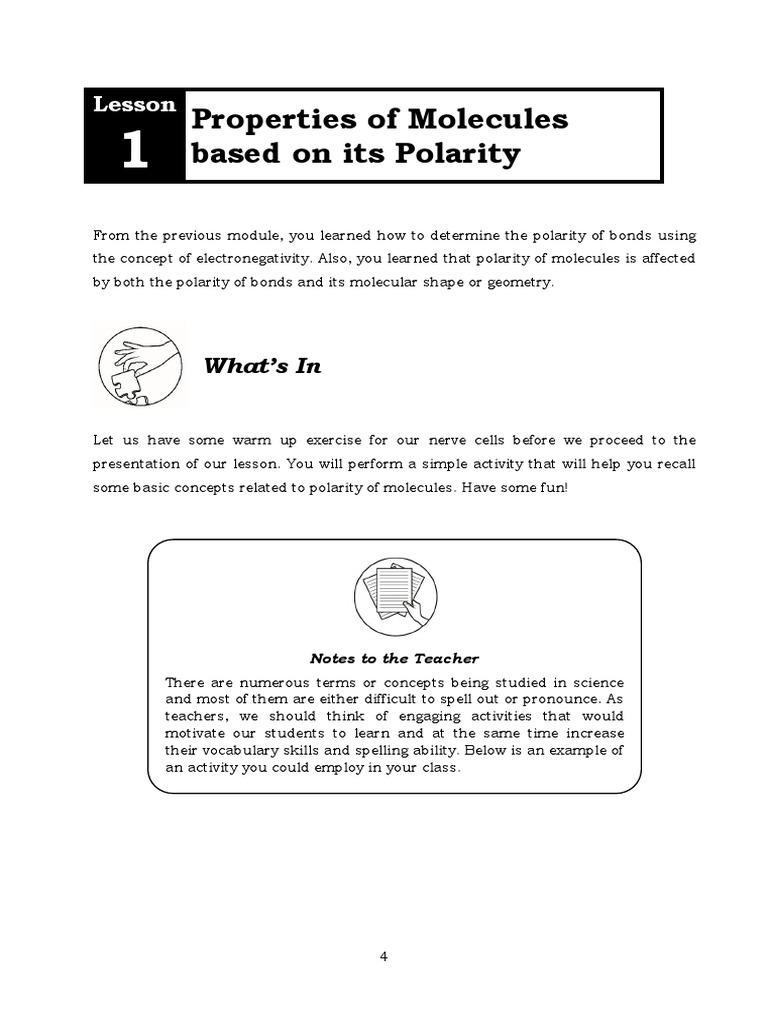 GROUP 3 Properties of Molecules and Its Polarity | PDF | Chemical ...