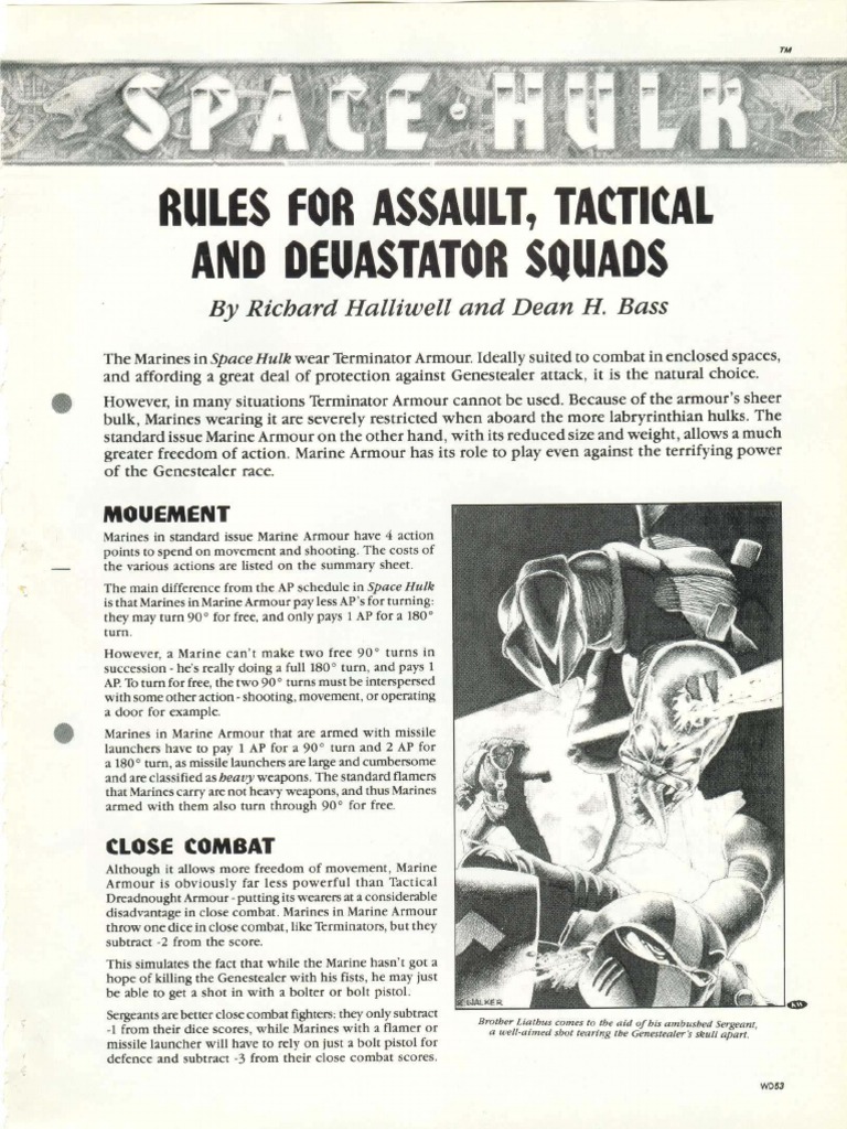 Space Hulk - Rules For Space Marines (Incl Tile & Counters White Dwarf 120 1989) | PDF