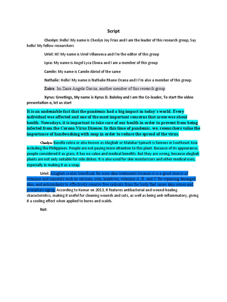 Script For Alugbati Soap | PDF