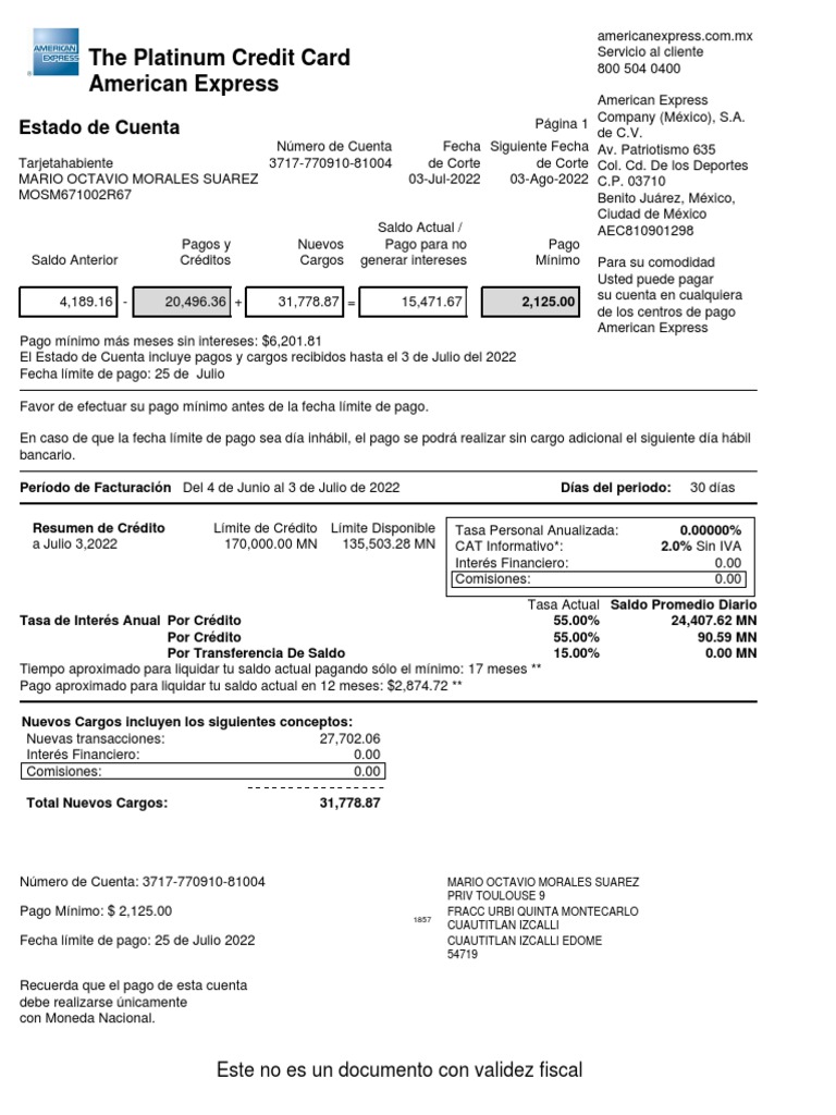 The Platinum Credit Card American Express: Estado de Cuenta | PDF ...