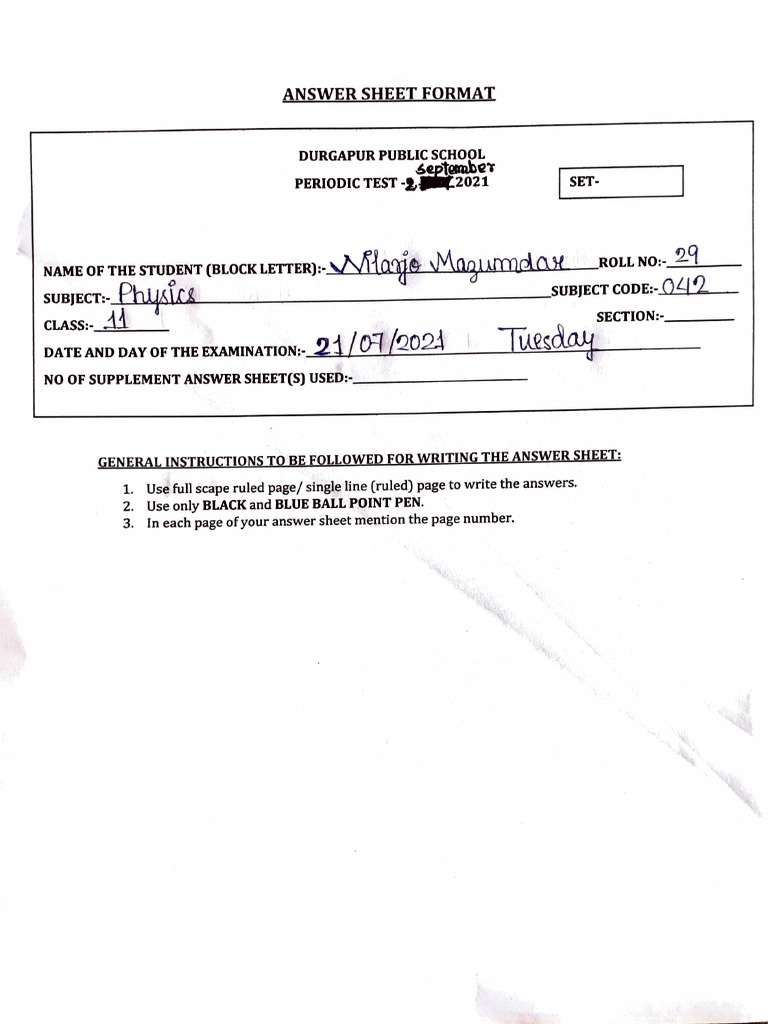 Physics PT-2 Answer Sheet | PDF