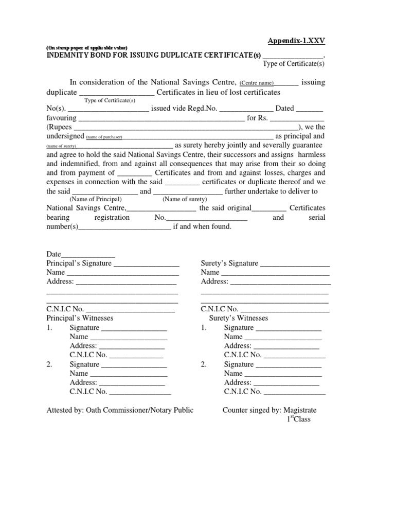Indemnity Bond Format | PDF