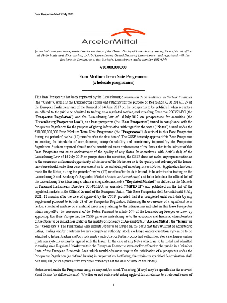 Emtn Program Bas Prospectus July2020 | PDF | Securities Act Of 1933 ...