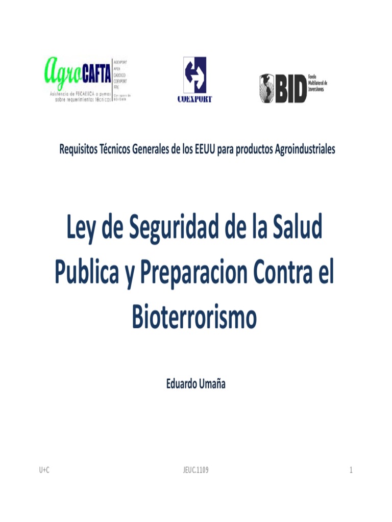 Acta Bioterrorismo FDA | PDF | Bioterrorismo | Alimentos