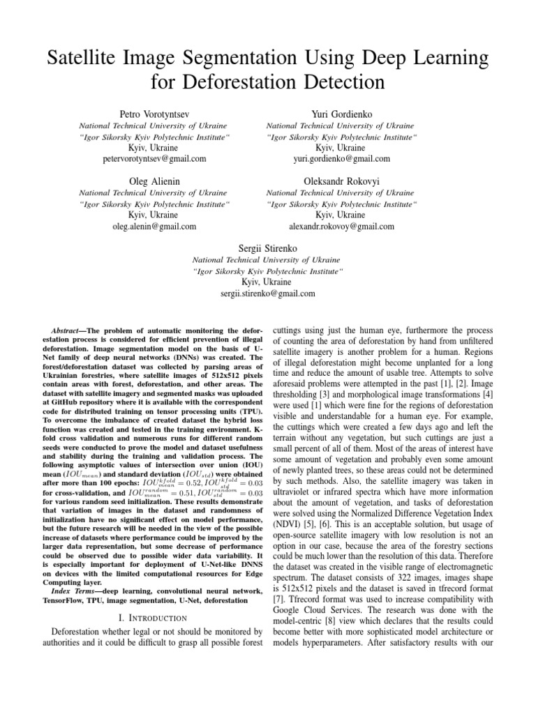 Satellite Image Segmentation Using Deep Learning For Deforestation