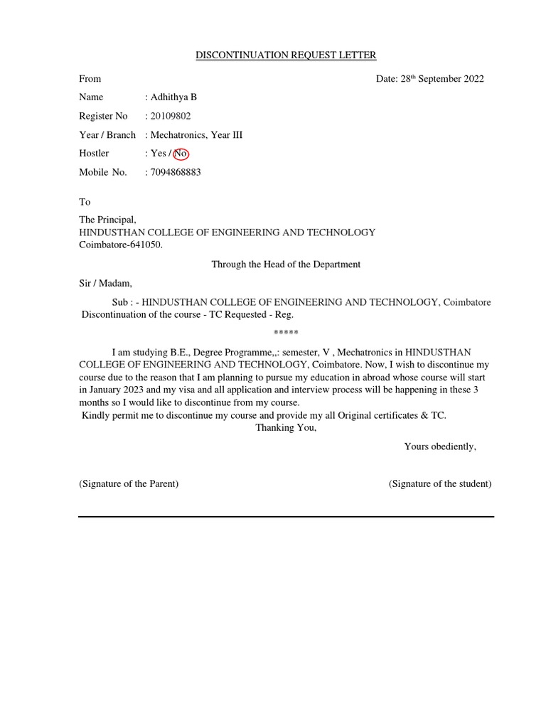 Discontinuation Request | PDF