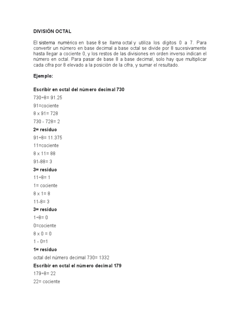 División Octal y Hexadecimal Bryan Conforme | PDF