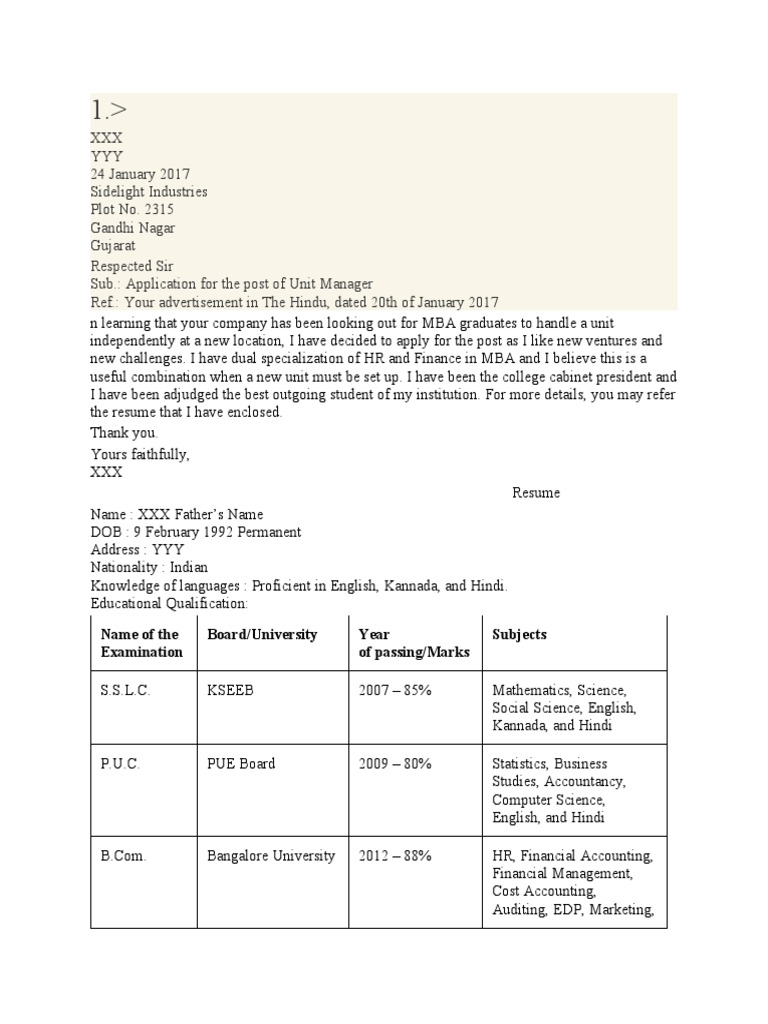 Share Letter Writing With Resume Example | PDF