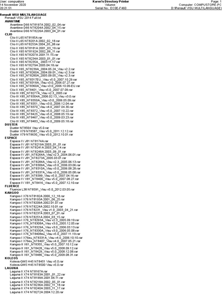 Directory of Renault vehicle service documentation containing ...