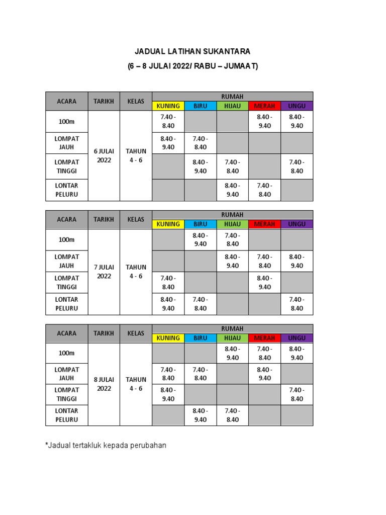 Jadual Latihan Sukantara | PDF
