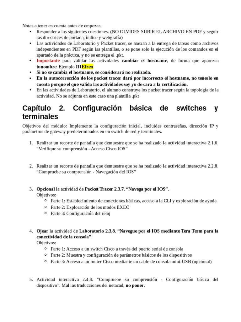 Configuración básica de switches, terminales y conectividad | PDF | Conmutador de red | Interfaz ...