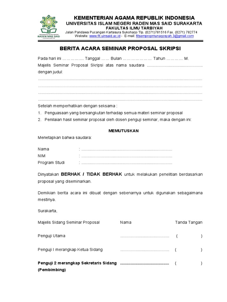 Berita Acara Ujian Seminar Proposal | PDF