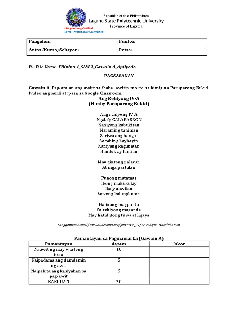 Filipino 4 - SLM 2 - Gawain A | PDF