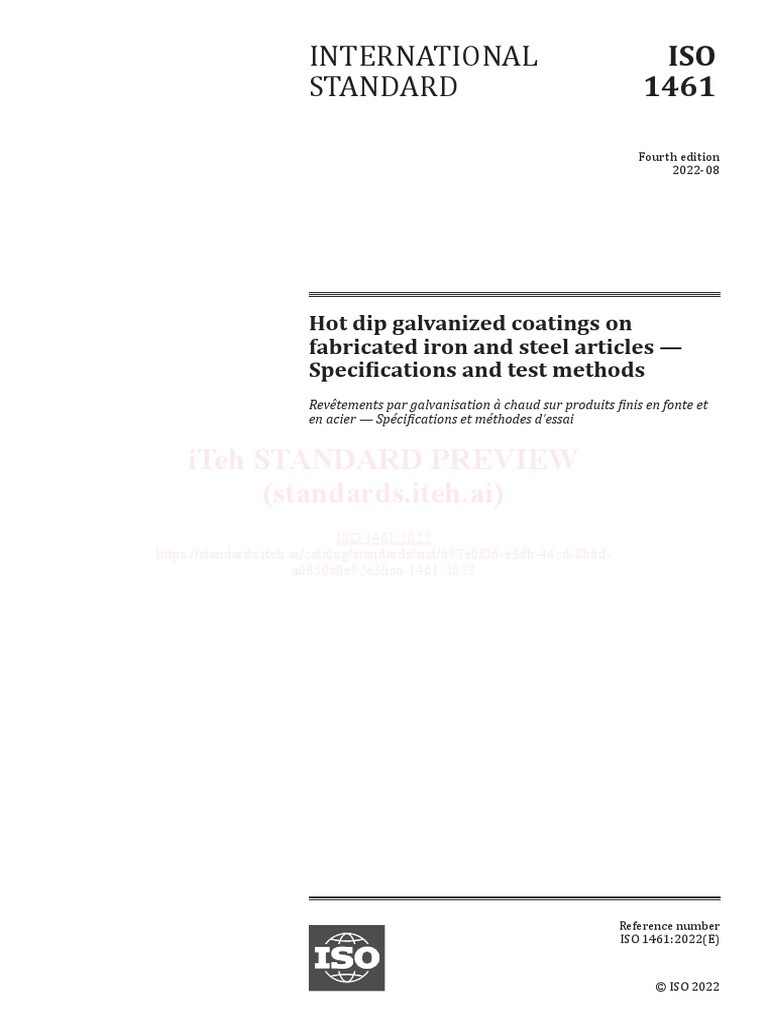 Iso 1461 2022 | PDF | Galvanization | International Organization For ...