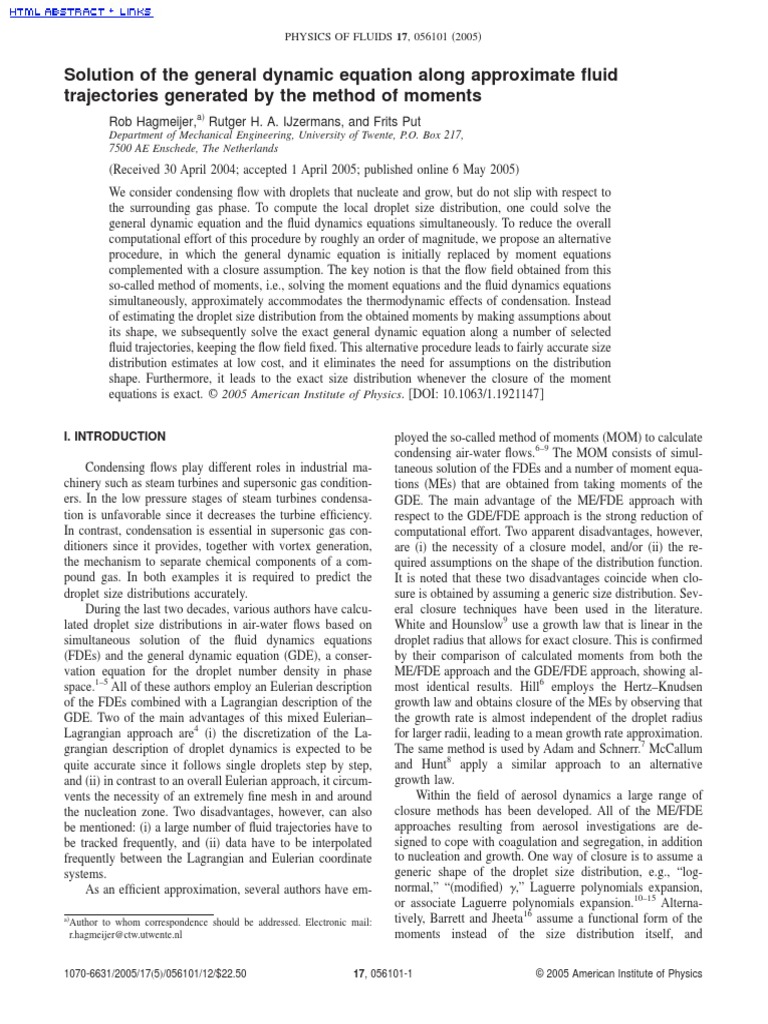 Solution of The General Dynamic Equation Along Approximate Fluid Trajectories Generated by The ...