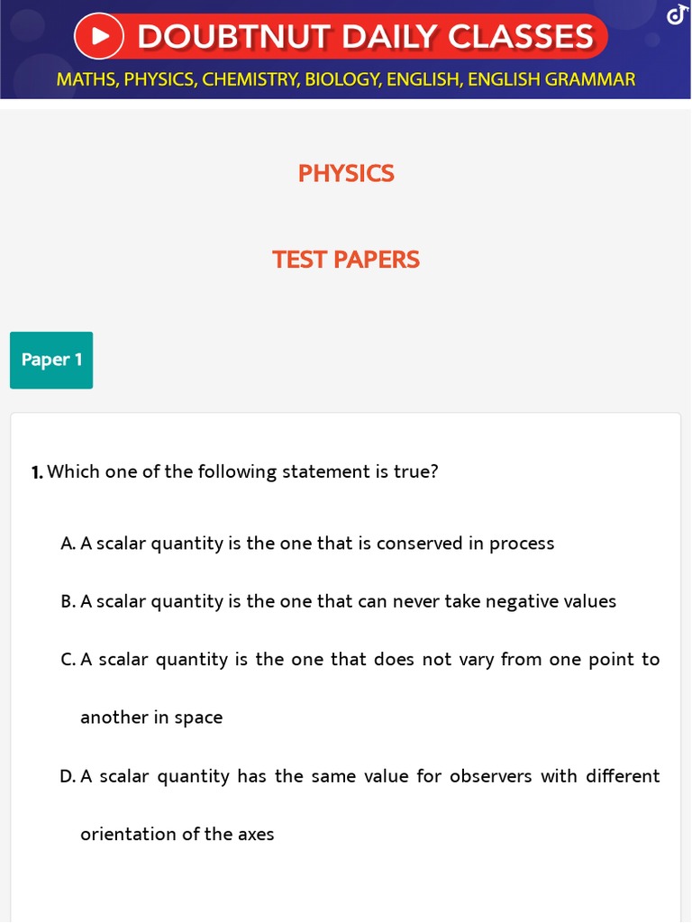 Allen Test Papers | PDF | Rotation Around A Fixed Axis | Force