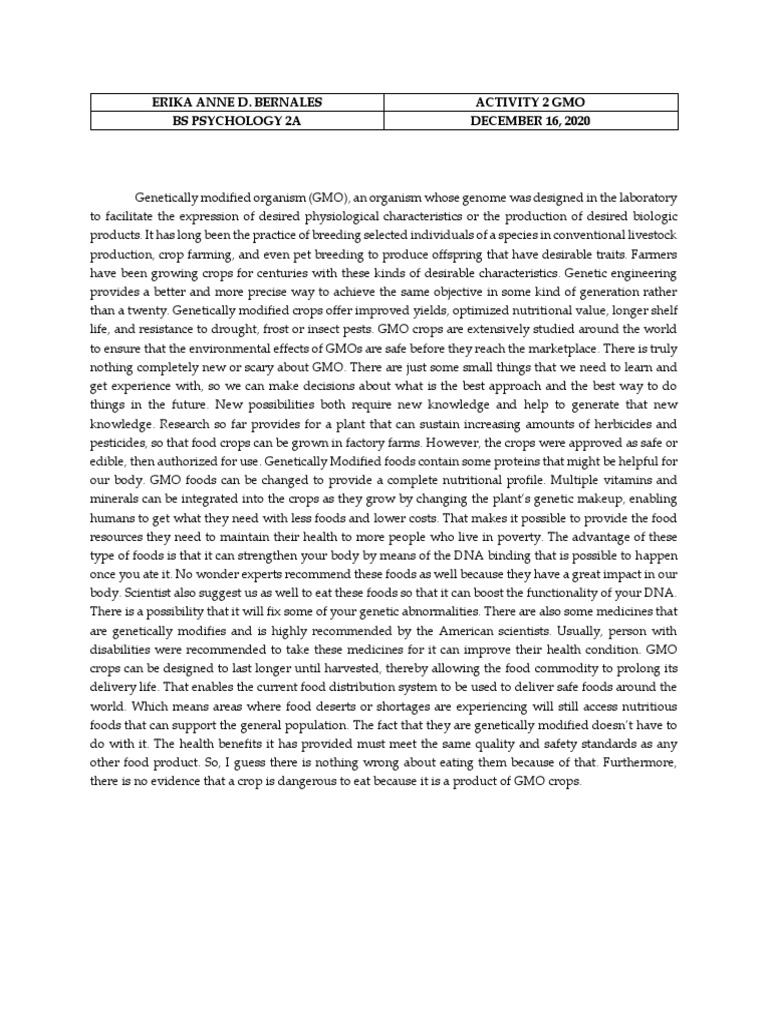 Activity 2 Gmo | PDF | Genetically Modified Organism | Agriculture