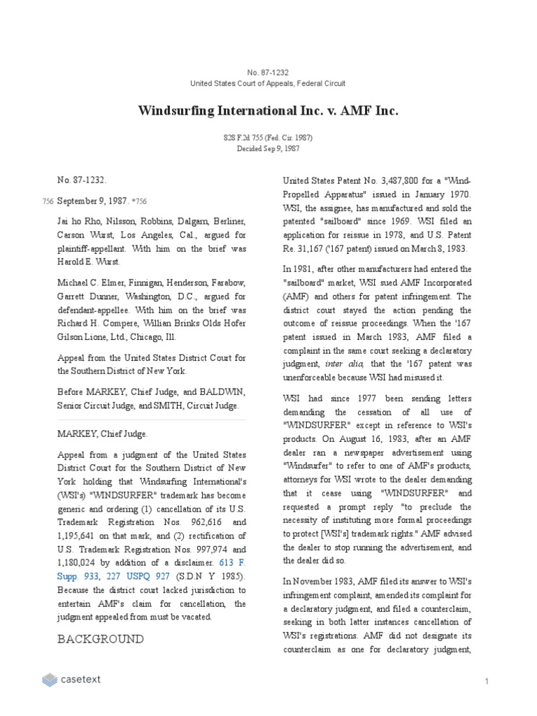 Windsurfing International Inc. v. AMF Inc | PDF | Declaratory Judgment ...