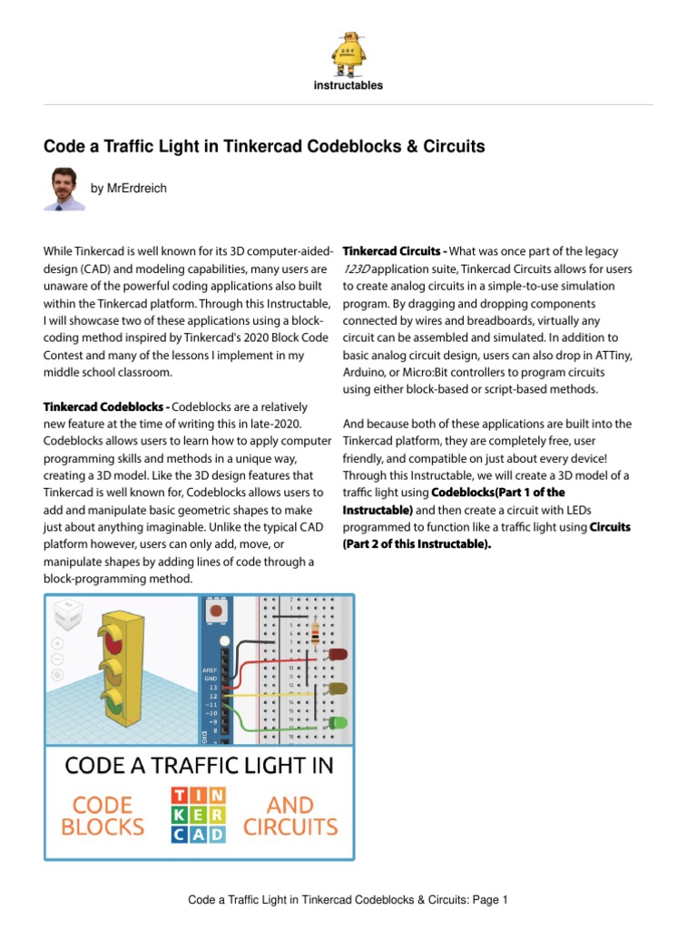 Tinkercad Traffic Light Coding Guide | PDF | 3 D Computer Graphics | Computer Aided Design