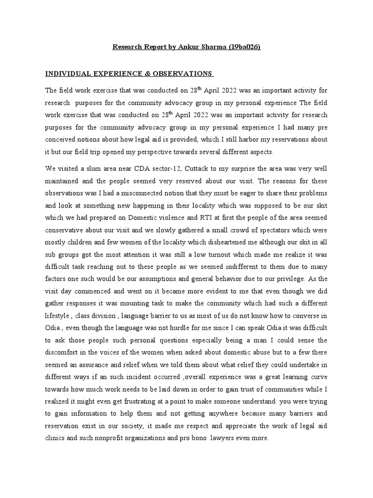 Research Report by Ankur Sharma (19ba026) | PDF | Experience | Literacy