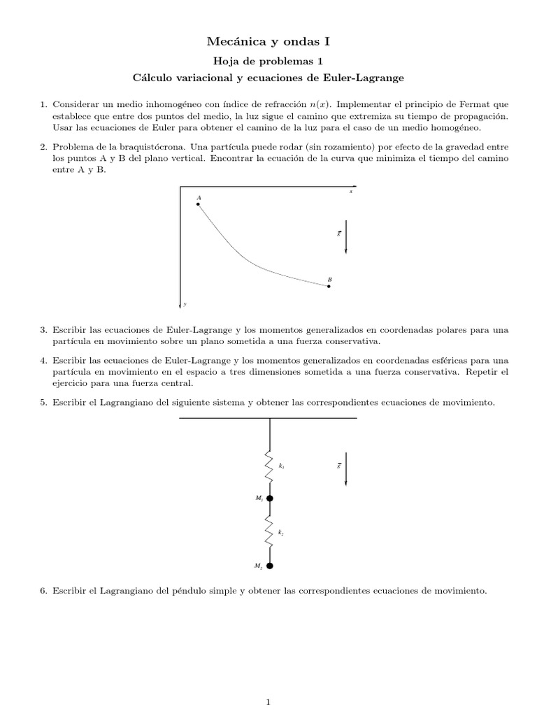 Hoja 01 | PDF | Péndulo | Ecuación de Euler-Lagrange