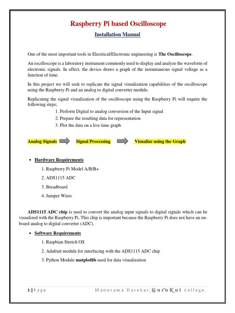 Raspberry Pi Based Oscilloscope | PDF | Analog To Digital Converter ...