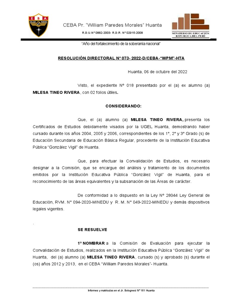 Informe Revalidación de Notas de EBR A CEBA-2023-23 | PDF