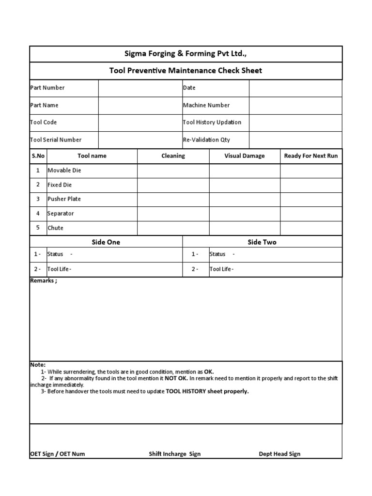 PM Check Sheet | PDF