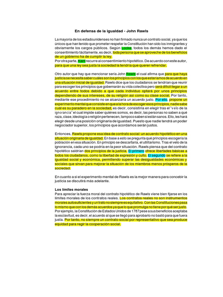 Resumen - Rawls | Descargar gratis PDF | John Rawls | Igualitarismo