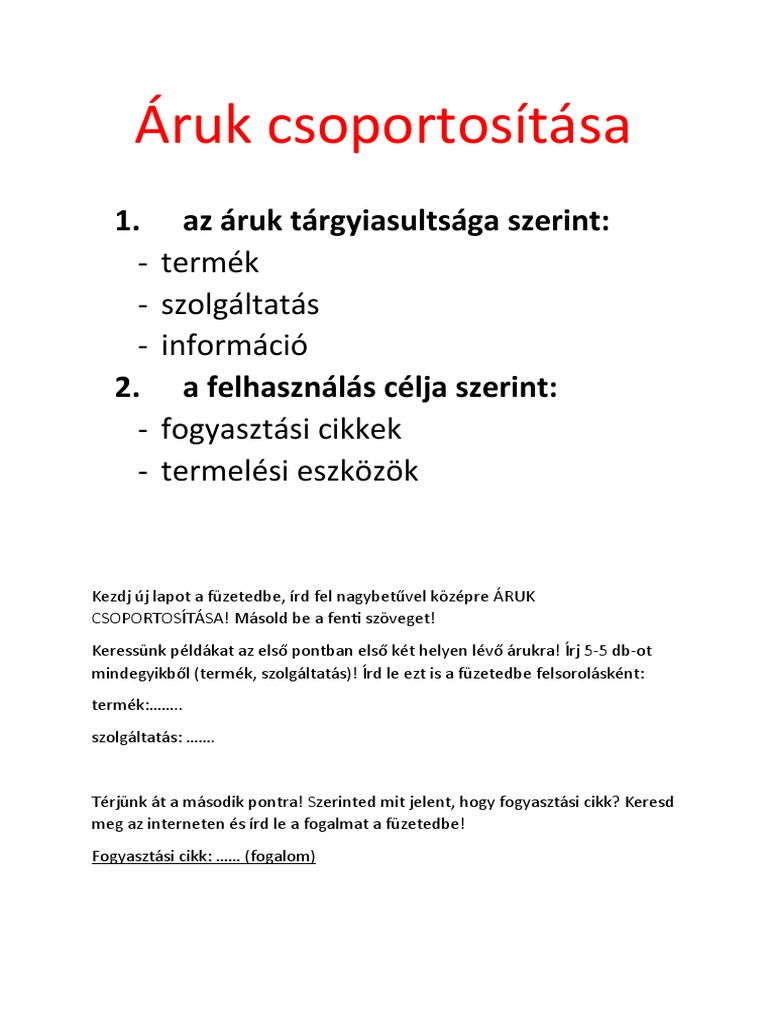 Áruk Csoportosítása | PDF