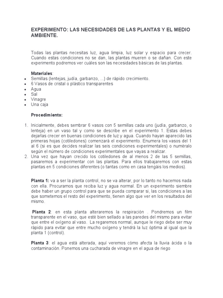 EXPERIMENTO Plantas | PDF | Plantas | Tallo de la planta