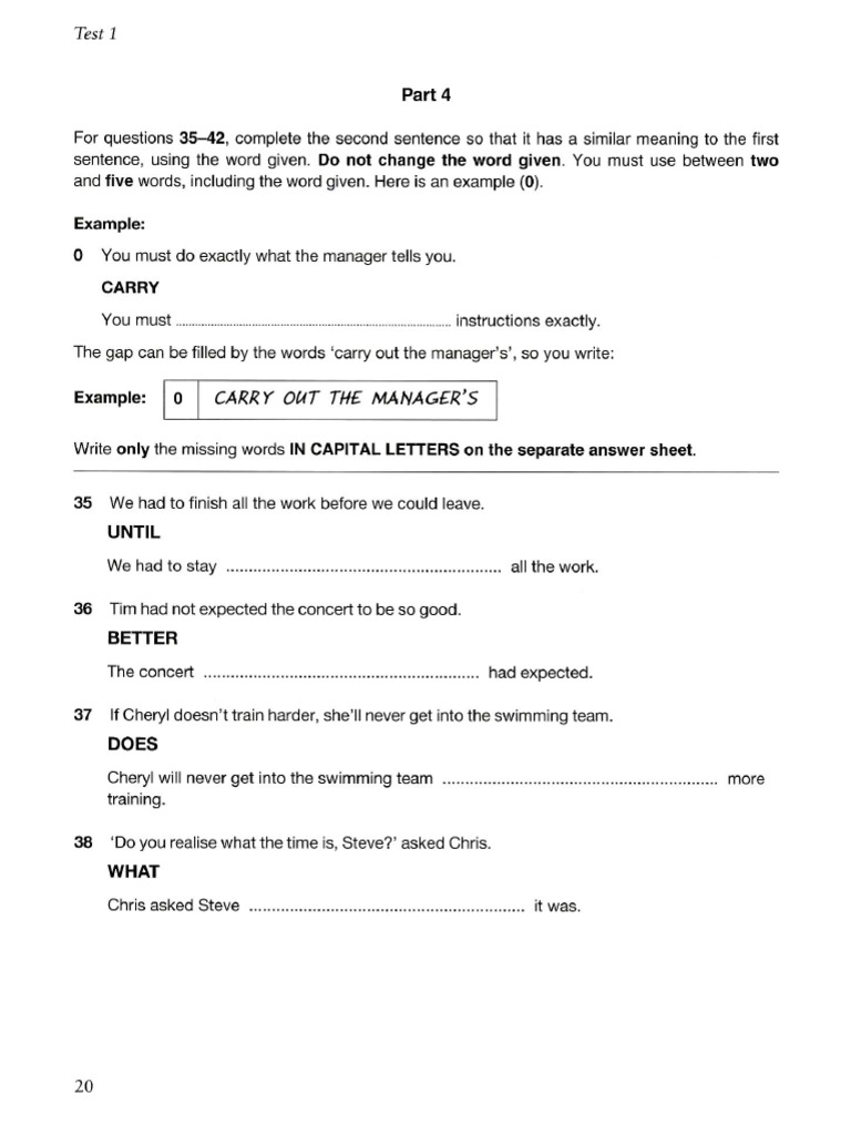 Sentence Transformation FCE | PDF