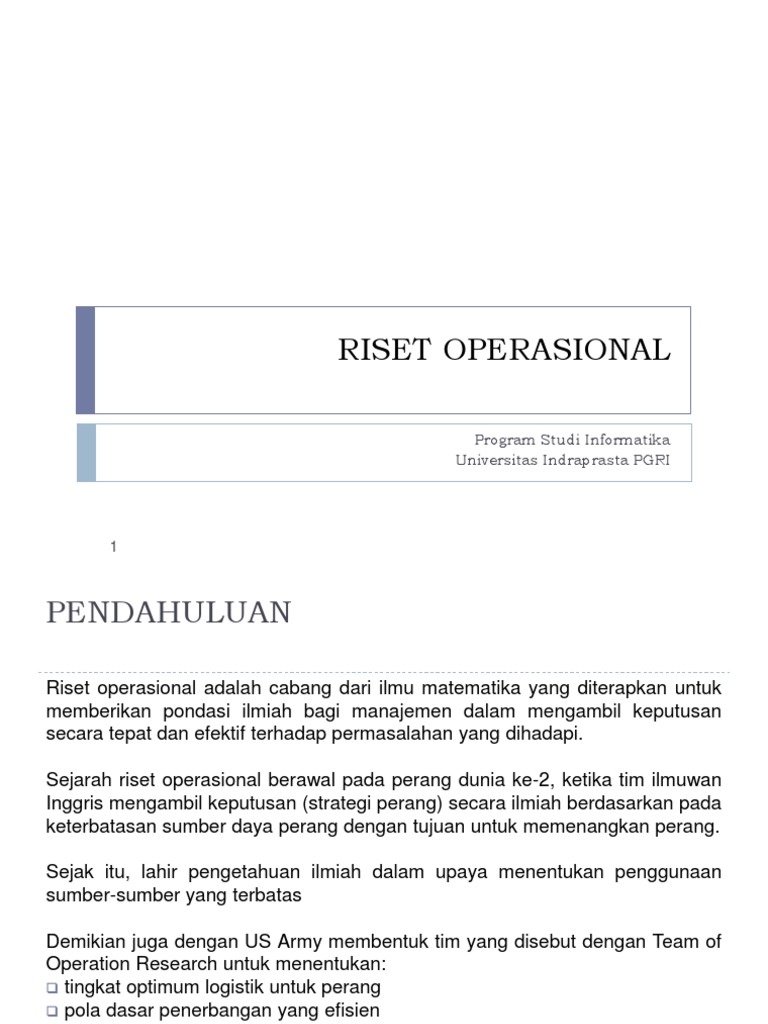 Riset Operasional 01 | PDF