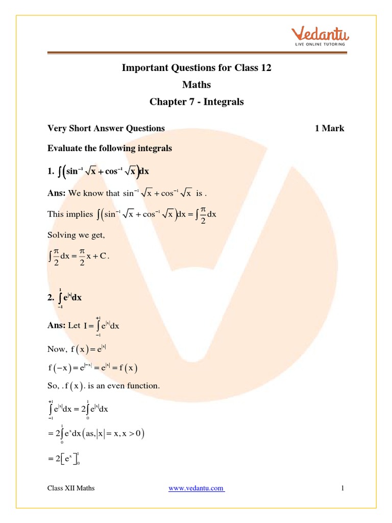 Important Questions For CBSE Class 12 Maths Chapter 7 | PDF ...