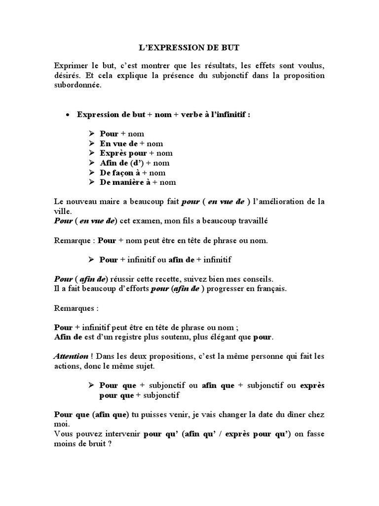 Expressions de but en français | PDF