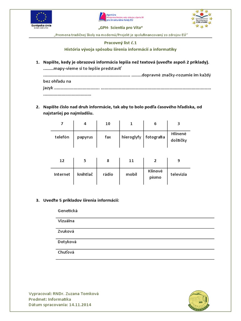 Pracovny List 1 | PDF