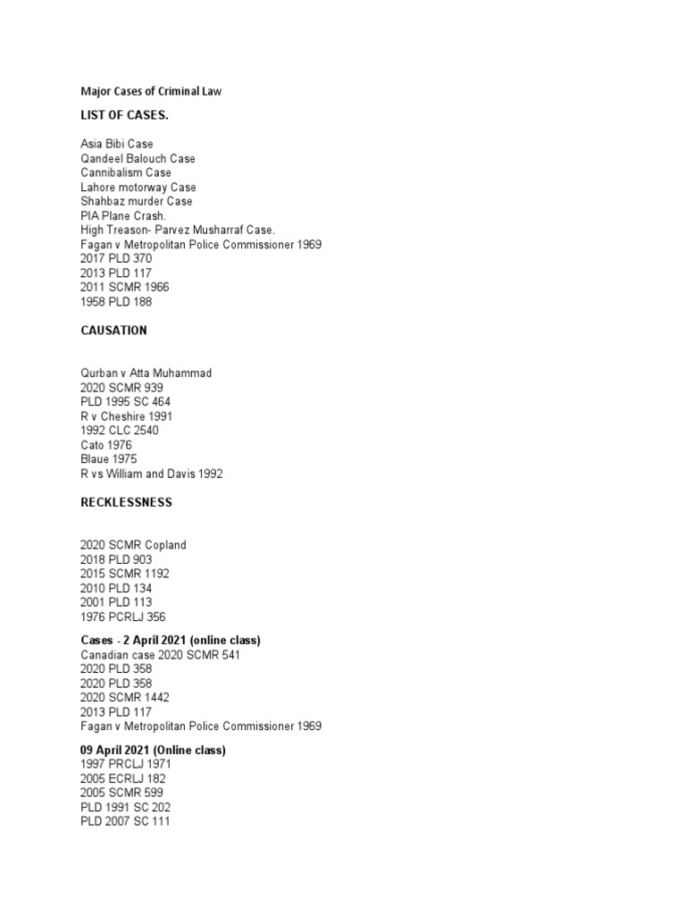 Major Cases of Criminal Law | PDF | Assault | Causation (Law)
