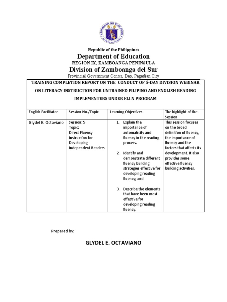 ELLN TRAINING REPORT Session 5 | PDF