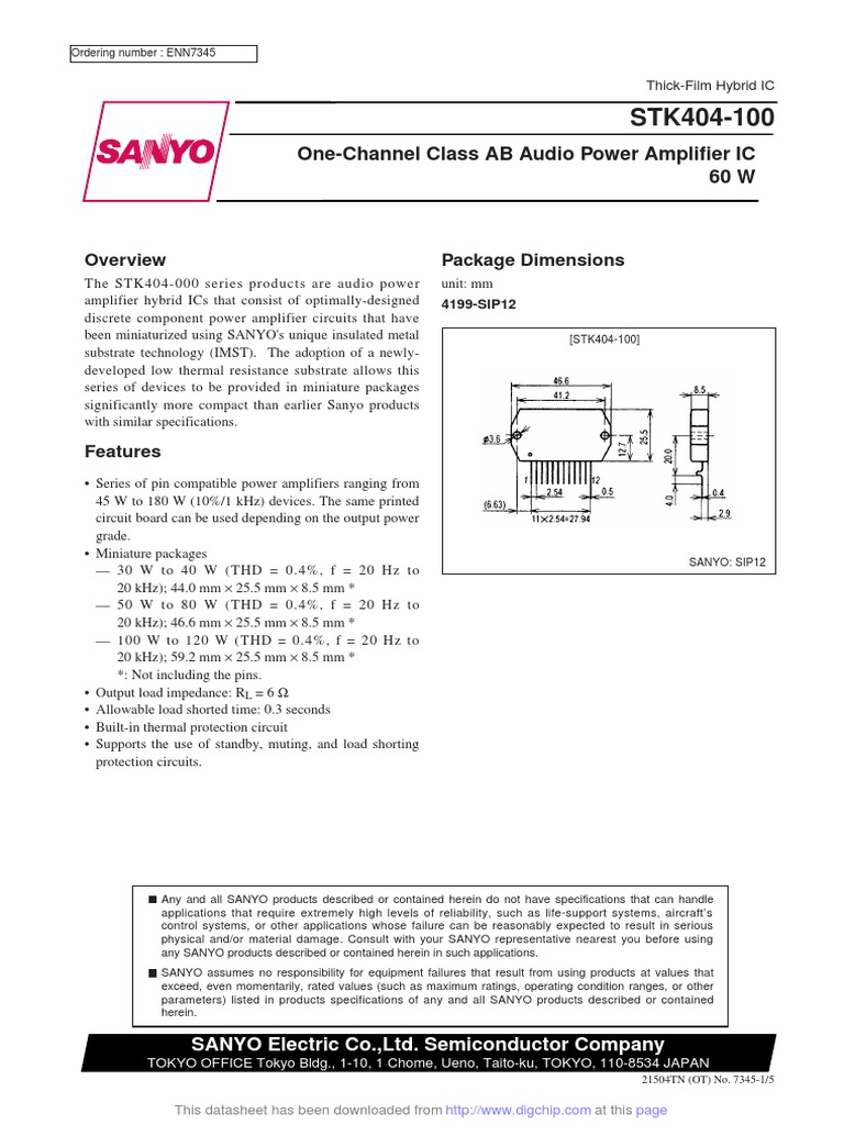 60W Class AB Audio Amplifier IC Spec Sheet | PDF | Amplifier | Power Supply
