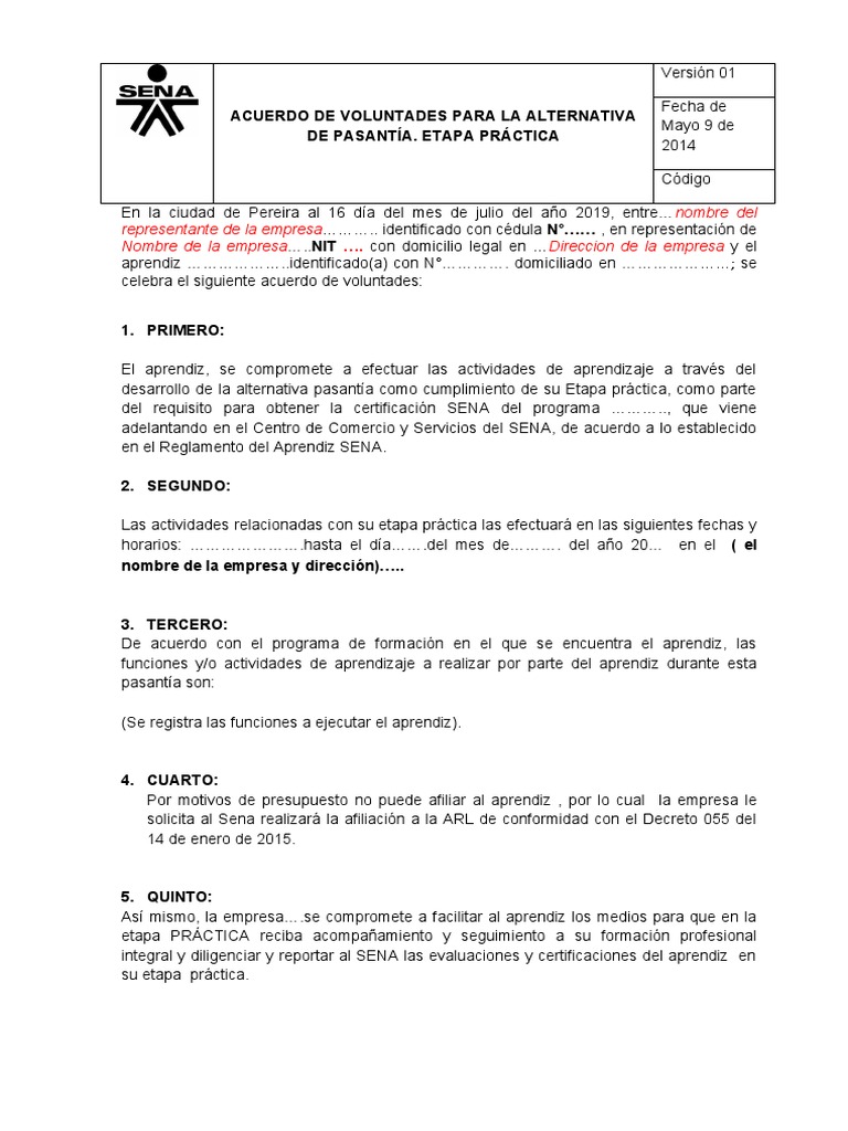 Acuerdo de Voluntades Modelo | PDF