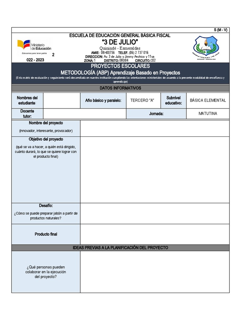 Formato de Proyecto Escolar | PDF | Evaluación | Modificación de ...
