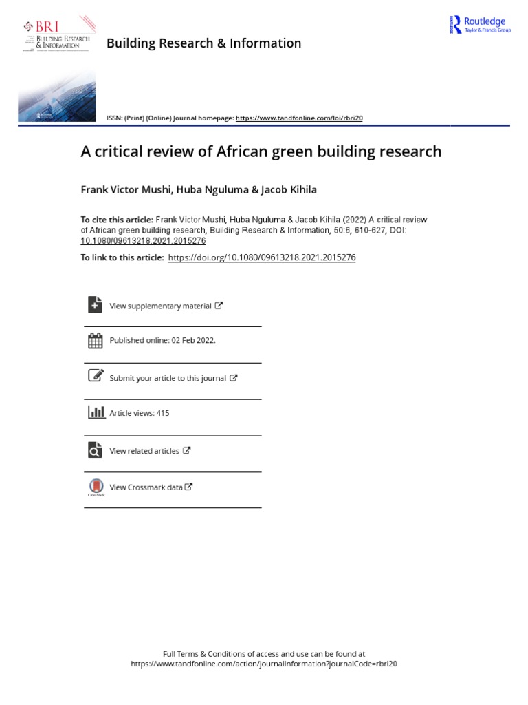 A Critical Review of African Green Building Research (2022) 19p (Mushi ...