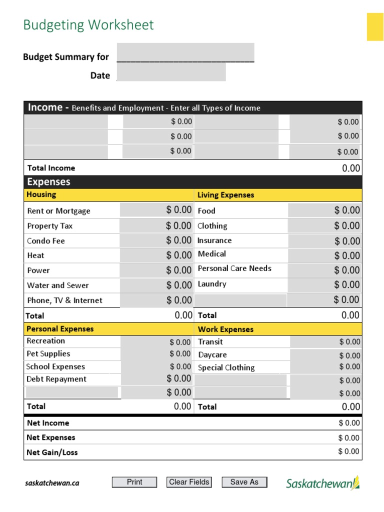Budgeting Worksheet | PDF