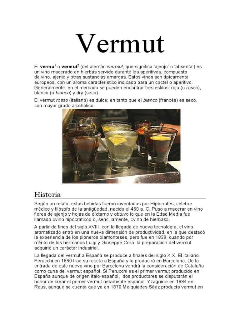 Vermut | PDF | Vino | Bebidas Fermentadas