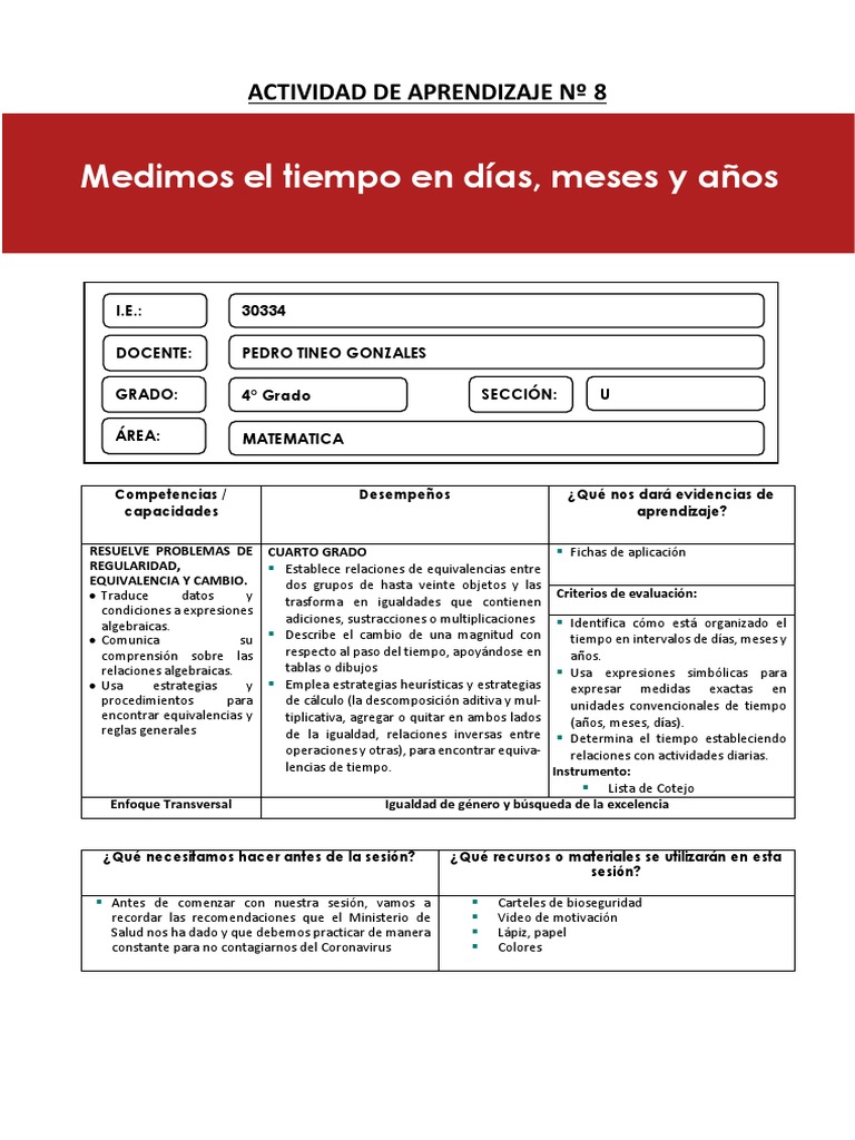 Medimos el tiempo: resolviendo problemas sobre unidades de medida de ...