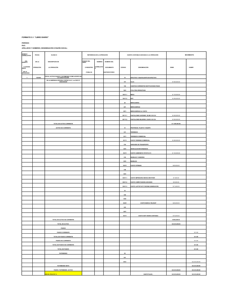 Formato5.1 - LIBRO-DIARIO | PDF | Contabilidad | Contabilidad financiera