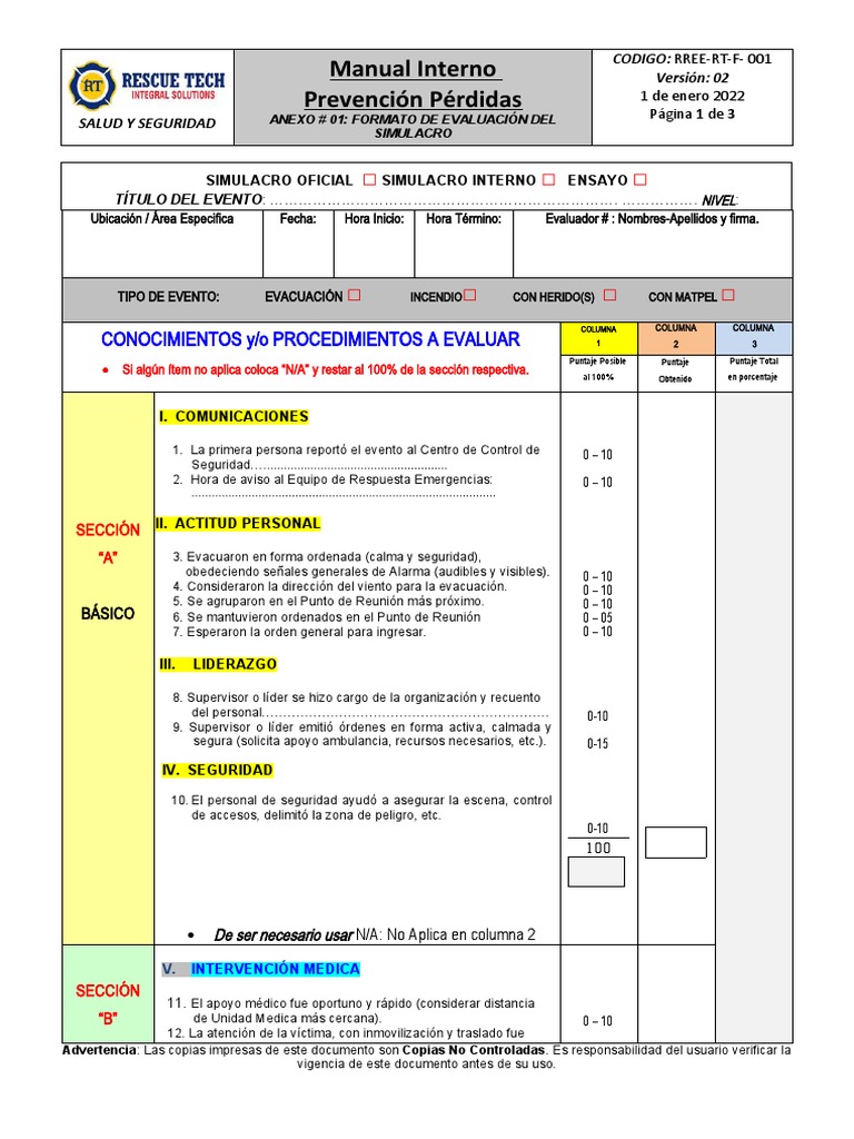 Formato de Evaluación de Simulacro | PDF
