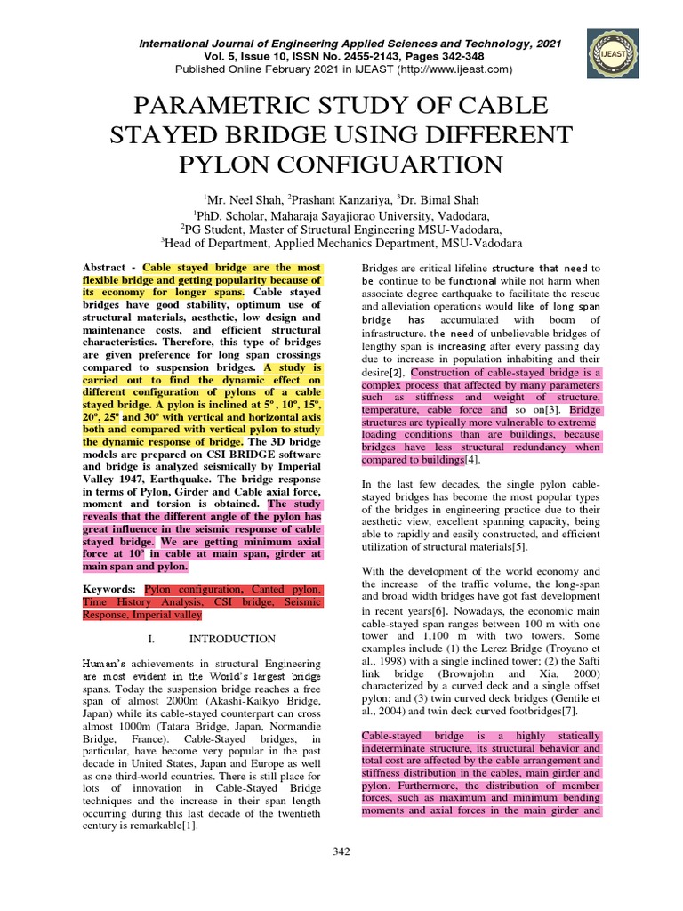 Parametric Study of Cable-Stayed Bridges | PDF | Bridge | Rotation ...